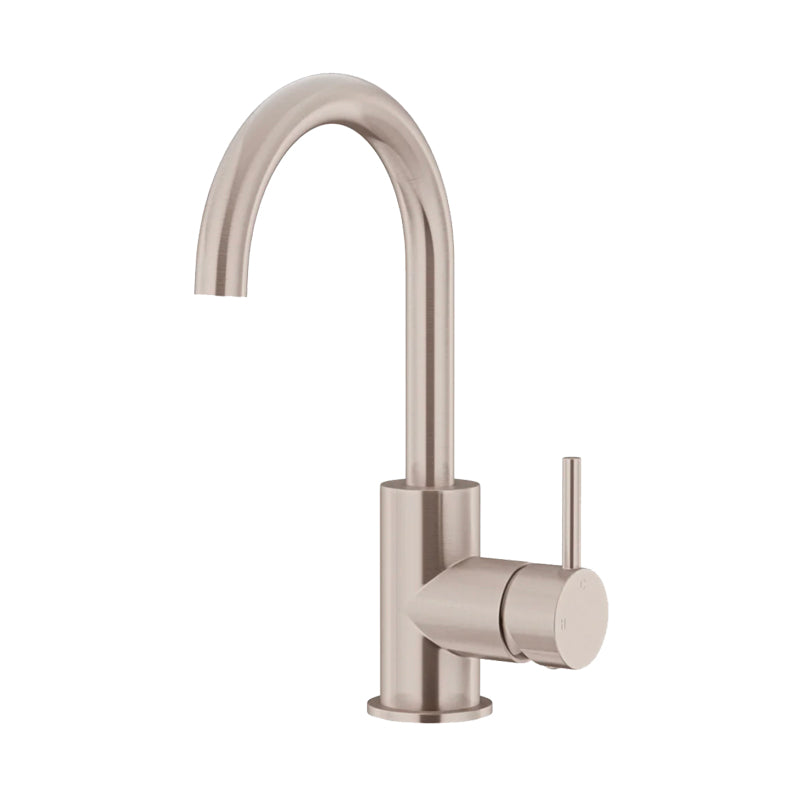 CHAMPAGNE ROUND GOOSENECK BASIN MIXER WITH COLD START — Mandk